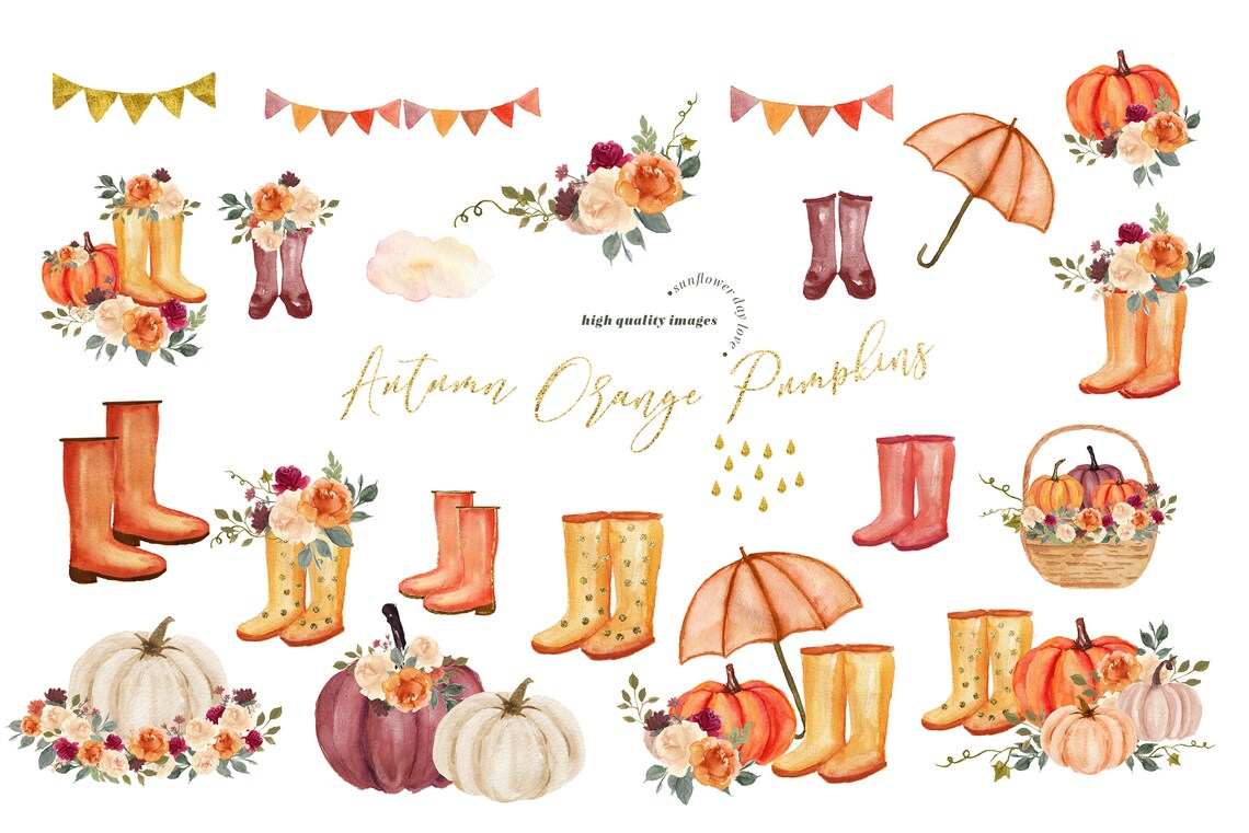 Autumn Orange Pumpkin Boots Clipart Burgundy Pumpkin - Etsy