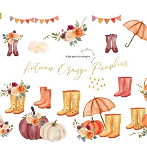 Autumn Orange Pumpkin Boots Clipart, Burgundy Pumpkin Watercolor ...