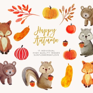 Watercolor Forest Animals Clipart, Autumn Animal Clip Art, Bear Clipart ...