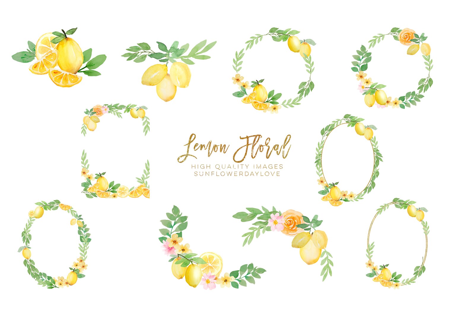 Watercolor Lemon Citrus Fruit Clipart Summer Floral Yellow - Etsy
