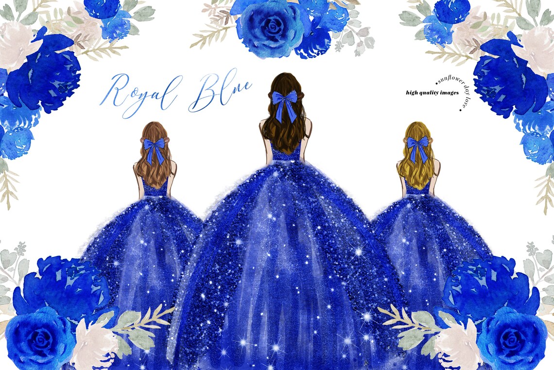 Navy Blue Princess Dresses Watercolor Clipart Navy Blue - Etsy