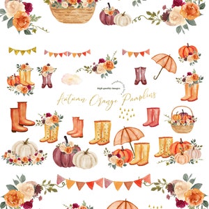 Autumn Orange Pumpkin Boots Clipart, Burgundy Pumpkin Watercolor ...