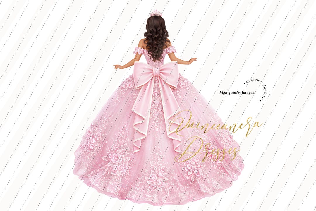 Pink Princess Dresses Quinceañera, Pink Floral Watercolor Clipart ...