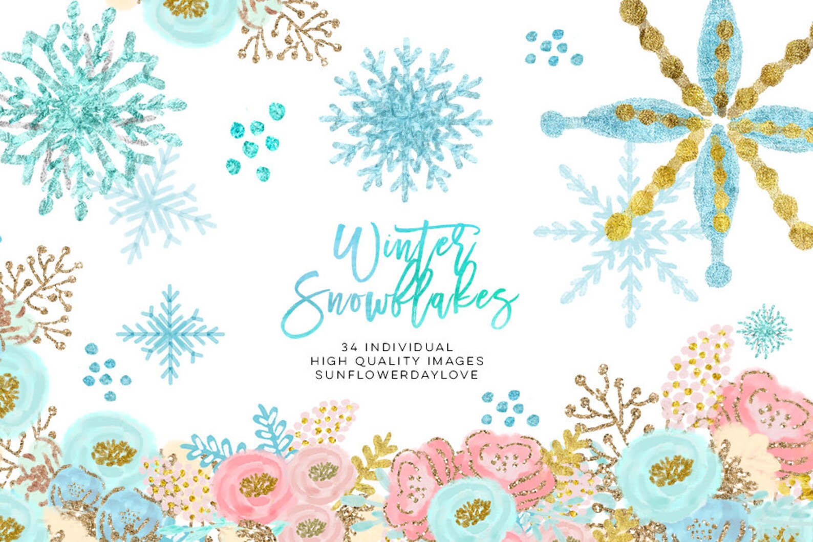 Winter Clip Art Glitter Snowflakes Clip Art Winter Clipart - Etsy