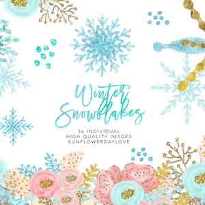 Winter Clip Art, Glitter Snowflakes Clip Art, Winter Clipart, Christmas ...