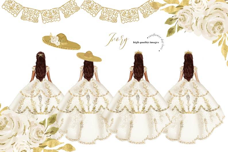 Ivory White Gold Princess Dresses Watercolor Clipart Ivory - Etsy
