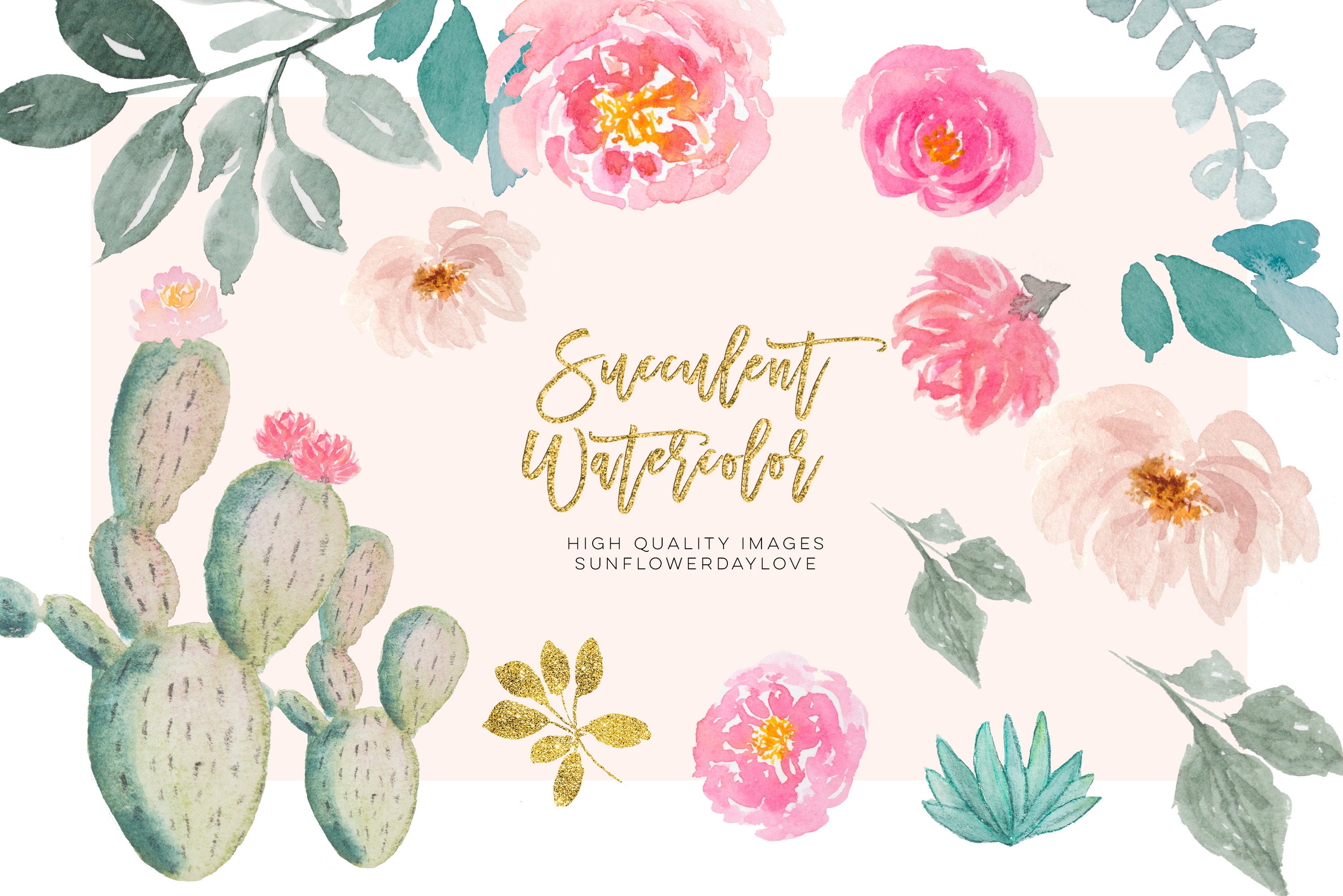 Watercolor Cactus Floral Clip Art Greenery Cactus Clip Art - Etsy