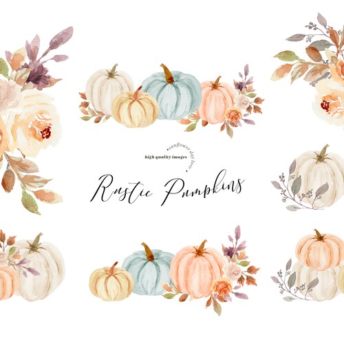 Watercolor Floral Pumpkin Clipart Autumn Bouquet Watercolor - Etsy