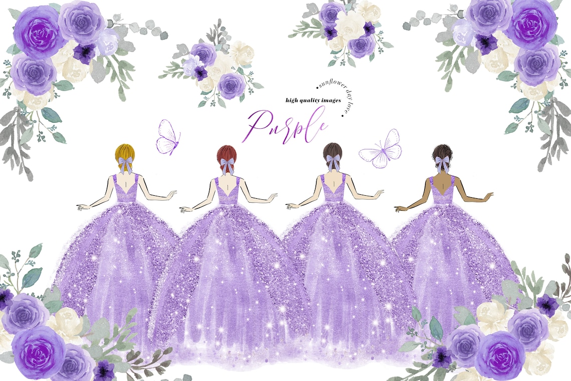 Lilac Purple Princess Dress Clipart Lilac Purple Flowers - Etsy