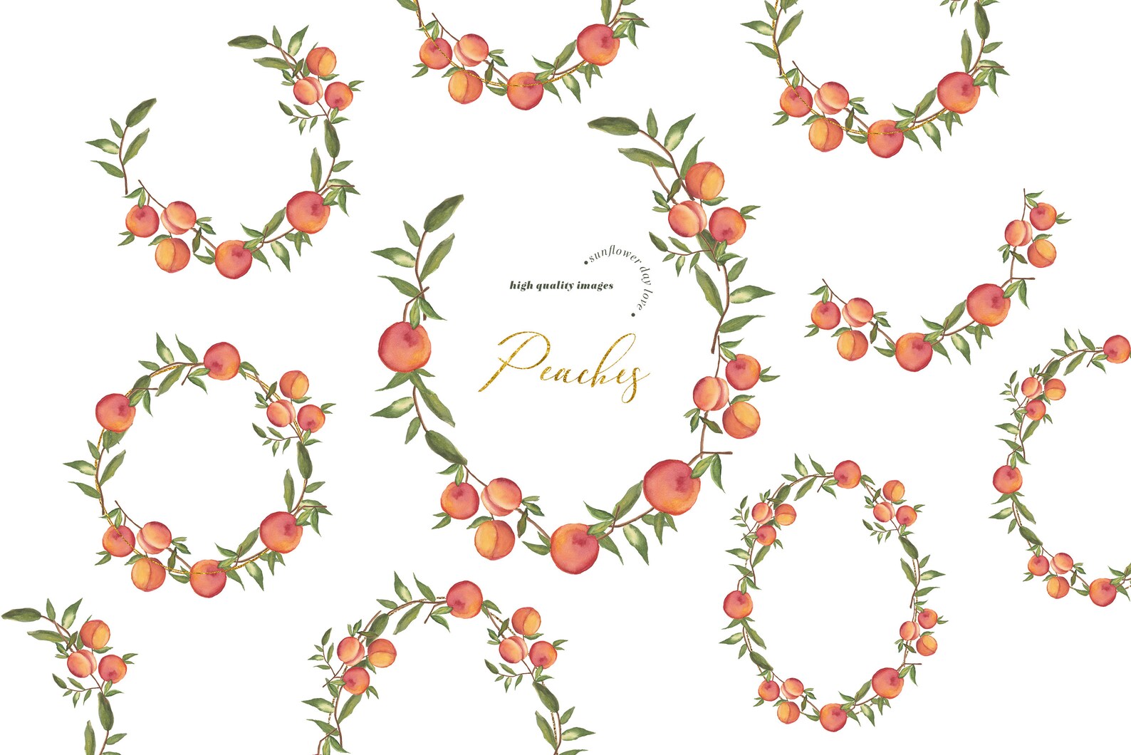 Greenery Peaches Watercolor Clipart Summer Peaches Clipart - Etsy