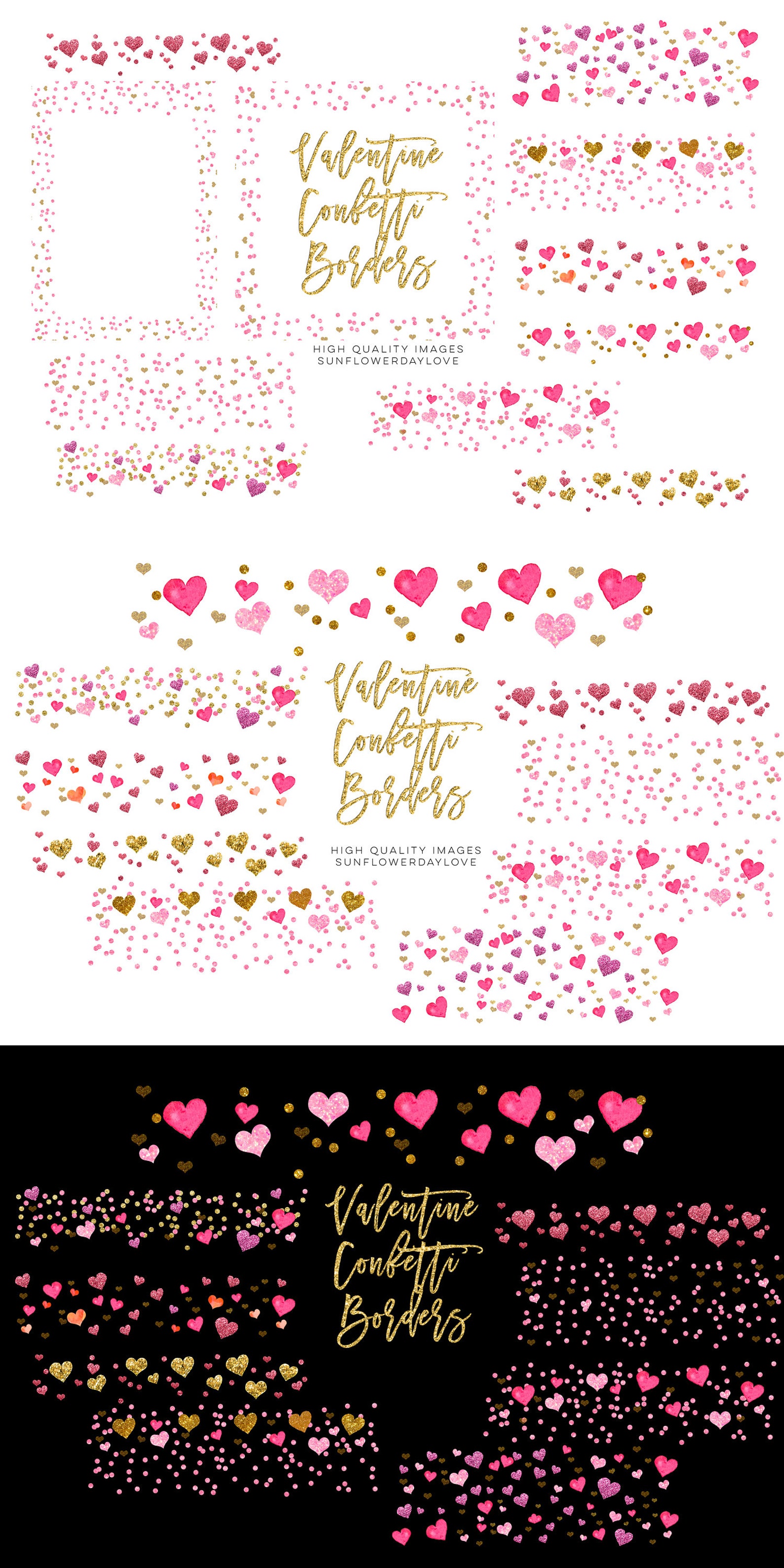 Valentine Pink Watercolor Hearts Borders Clipart Vday Frame - Etsy
