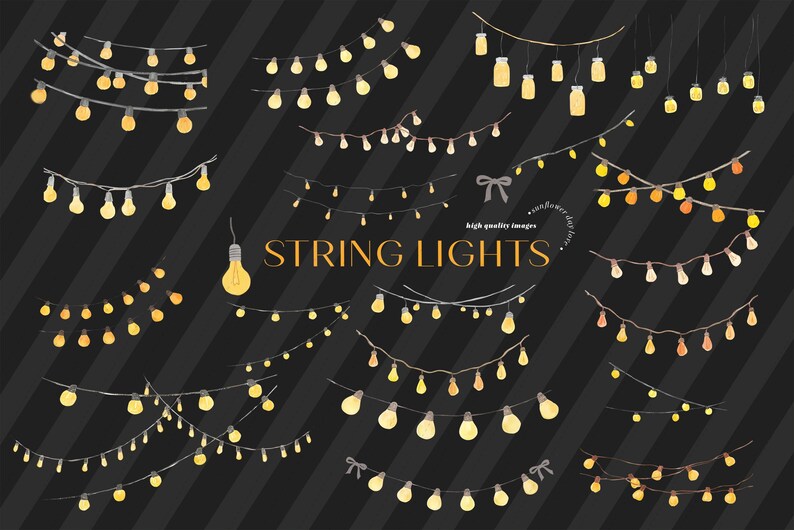 Yellow String Lights Watercolor Mason Jar Clipart, Elegant Yellow ...