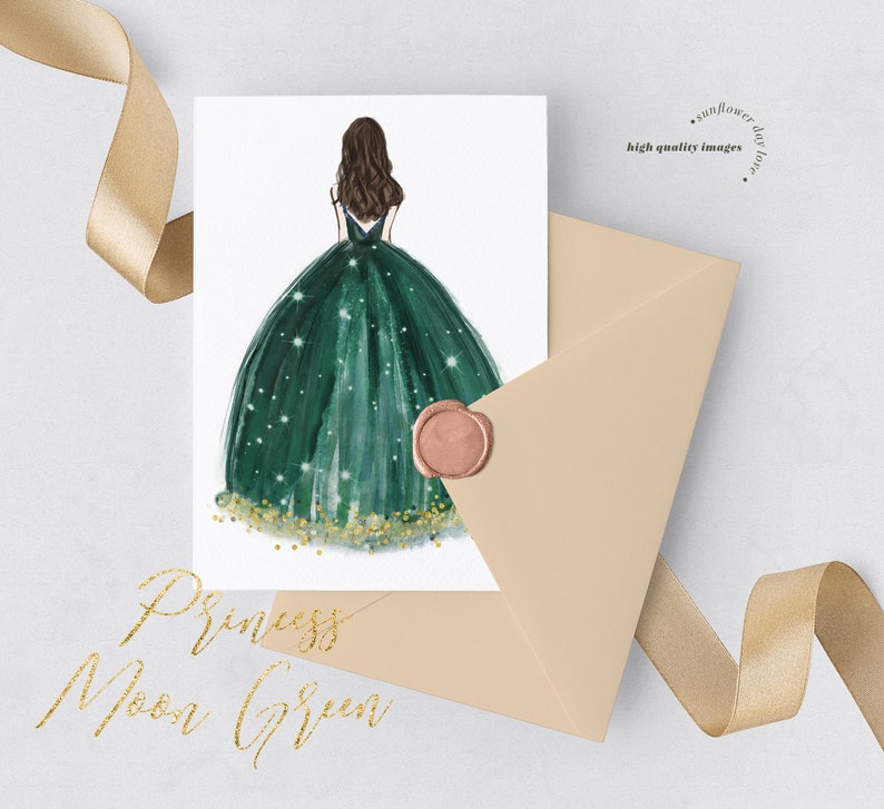 Emerald Green Princess Watercolor Clipart Hunter Green - Etsy