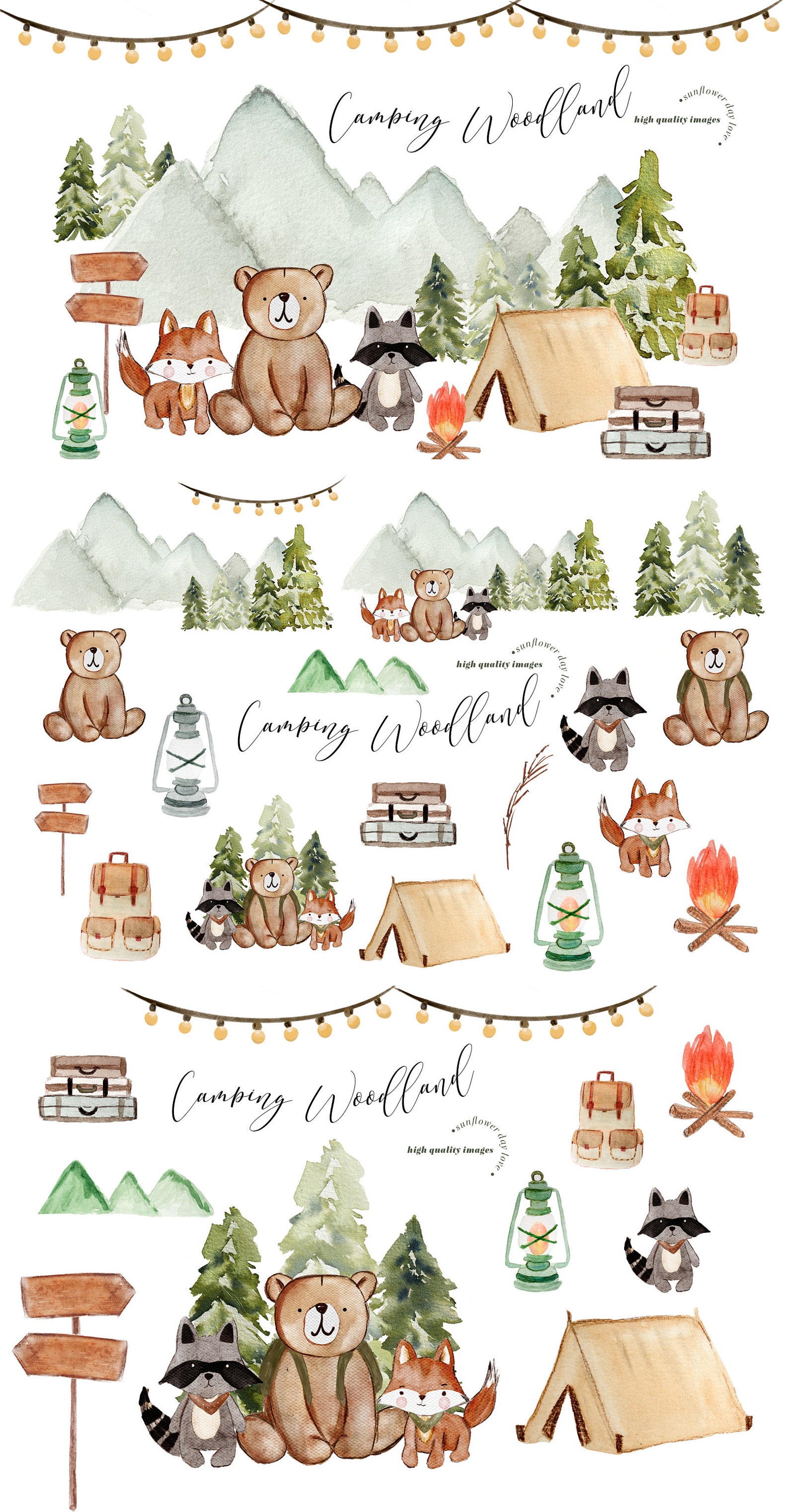 Nursery Camping Woodland Animals Watercolor Clipart Cute Bear - Etsy