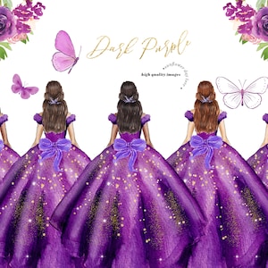 Elegant Dark Purple Princess Dress Clipart, Dark Purple Flowers ...