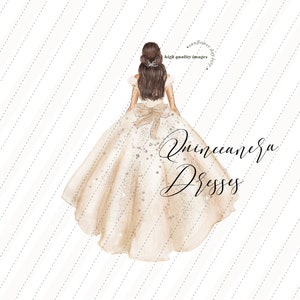 Elegant Ivory White Princess Watercolor Clipart, White Gold Quinceañera ...