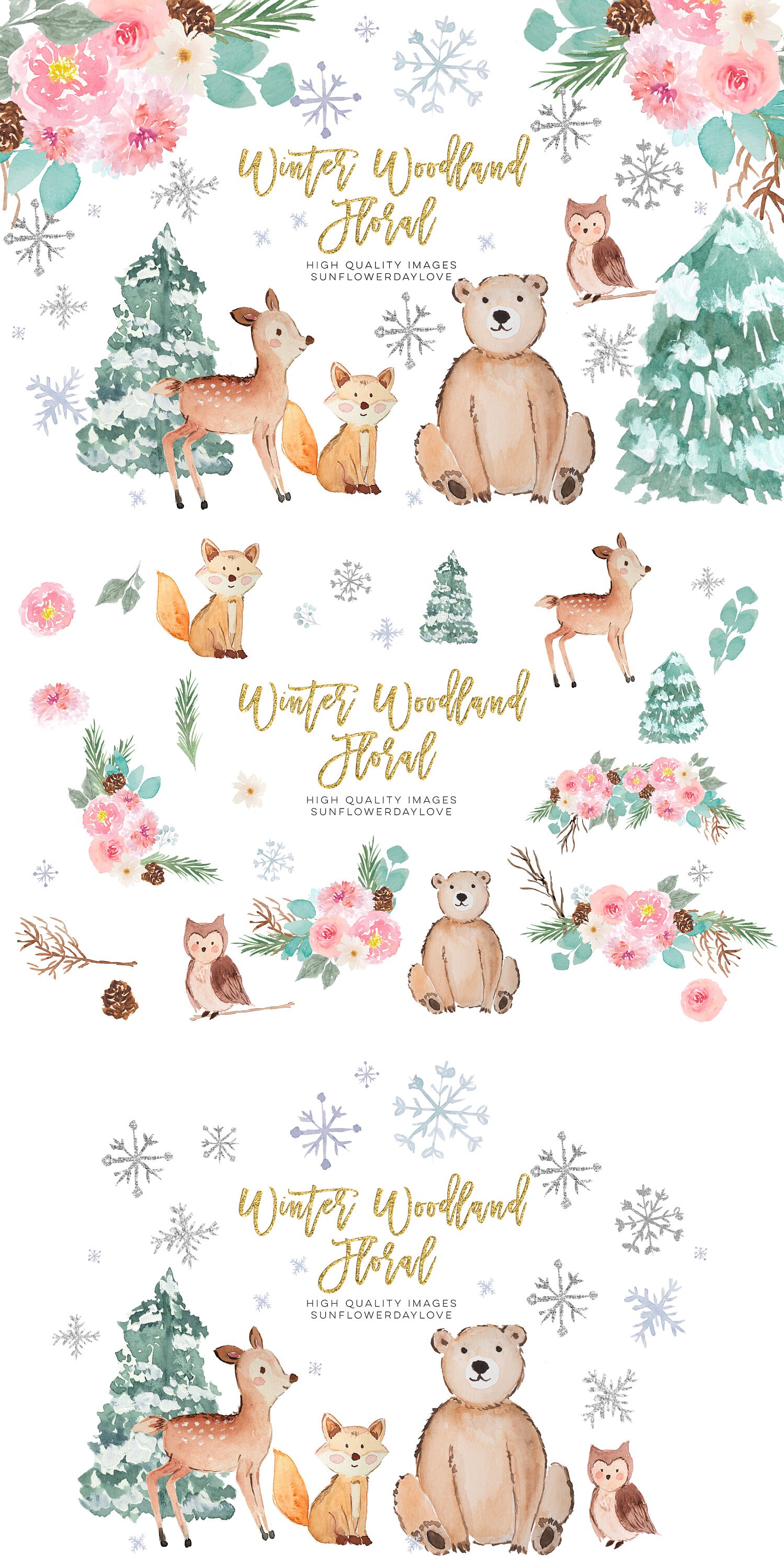 Winter Woodland Animals Clipart Watercolor Forest Animals - Etsy