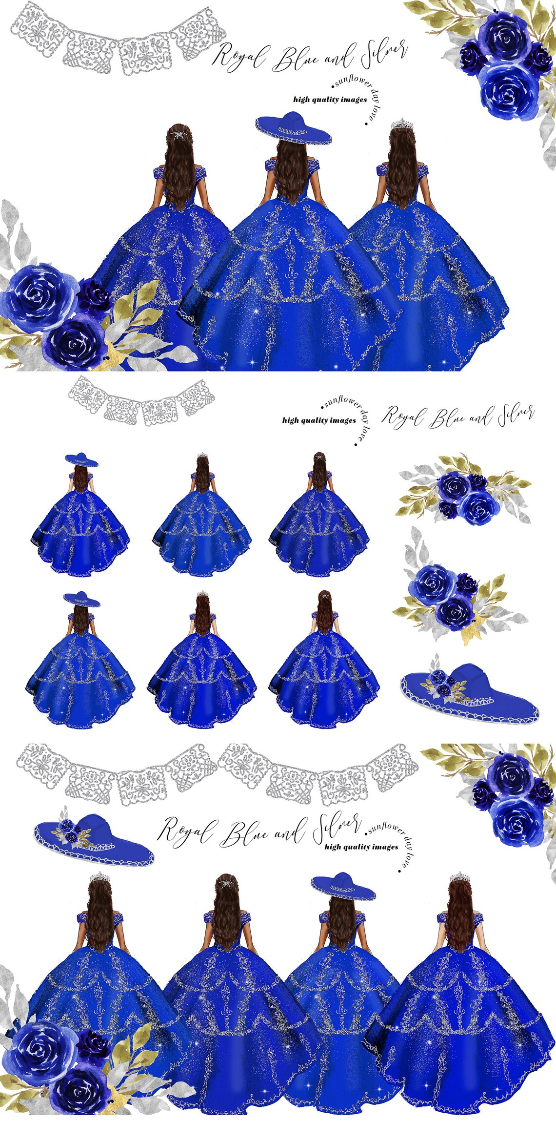 Royal Blue Princess Dresses Watercolor Clipart Royal Blue - Etsy
