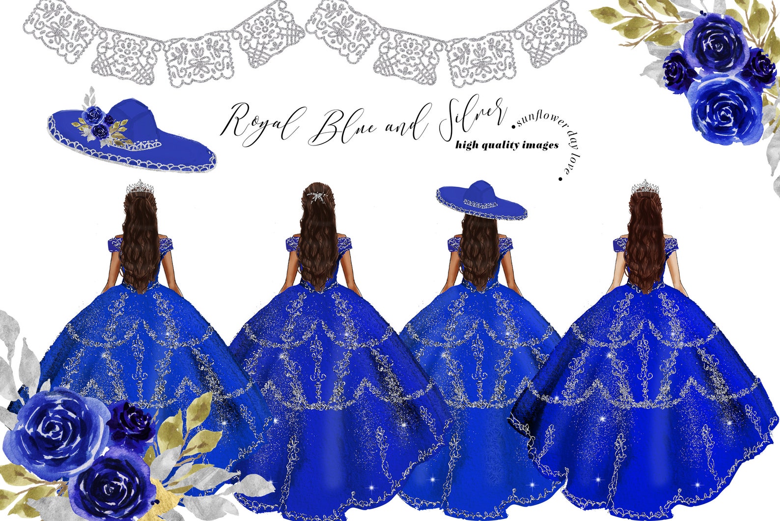 Royal Blue Princess Dresses Watercolor Clipart Royal Blue - Etsy