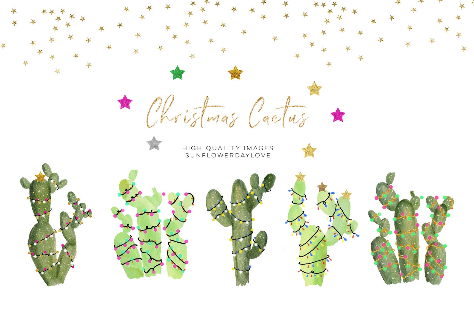 Cactus Christmas Clipart Watercolor Holiday Clipart Green - Etsy