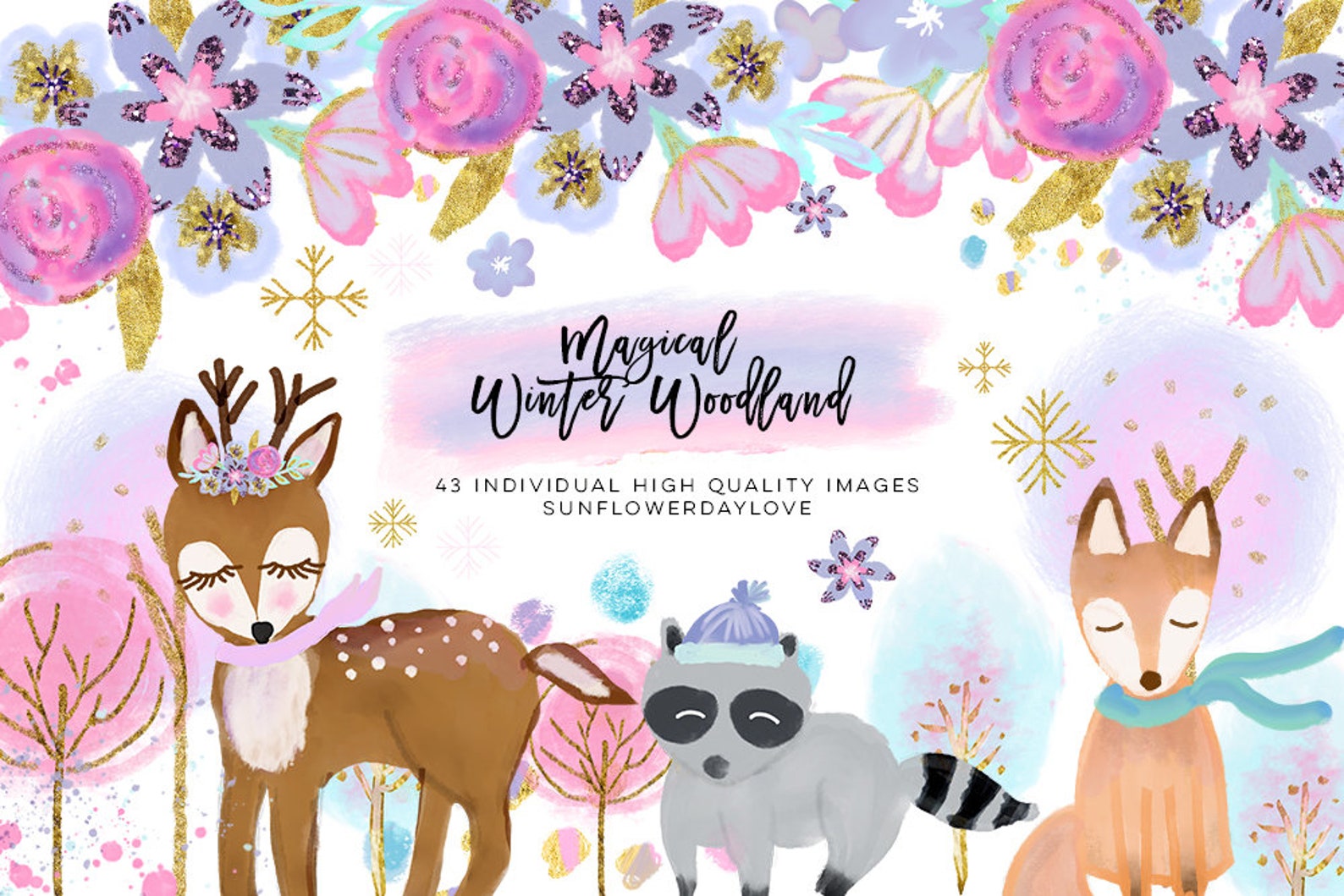 Winter Woodland Clipart Winter Forest Animal Clip Art Winter - Etsy