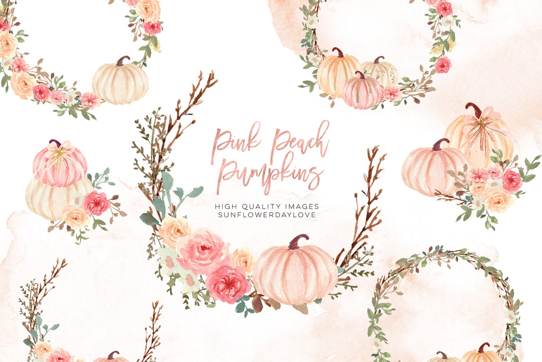 Pink Autumn Pumpkin Clipart, Watercolor Fall Pumpkin Watercolor ...