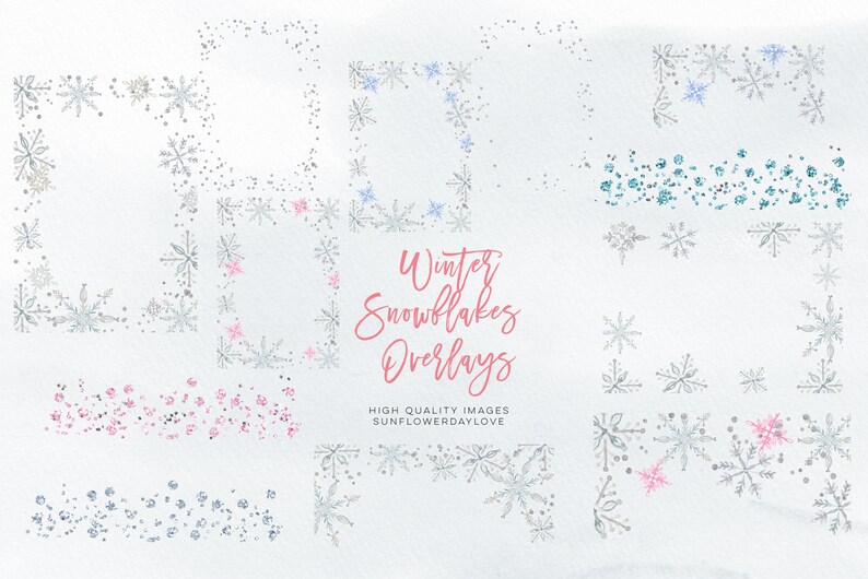 Winter Snowflakes Overlays Pink Winter Silver Christmas - Etsy
