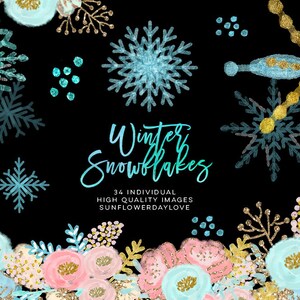 Winter Clip Art, Glitter Snowflakes Clip Art, Winter Clipart, Christmas ...