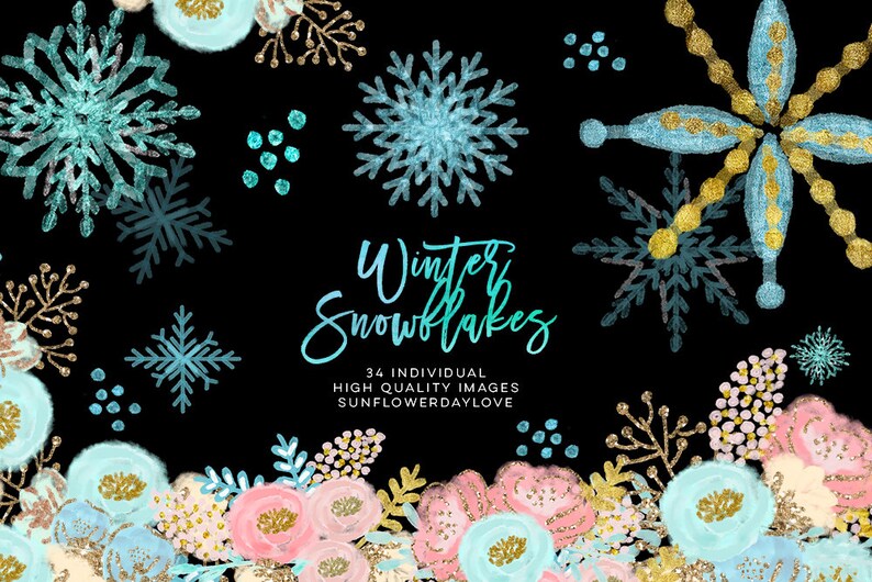 Winter Clip Art Glitter Snowflakes Clip Art Winter Clipart - Etsy