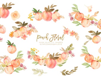 Peaches Watercolor Clipart Instant Download Peach Clip Art - Etsy