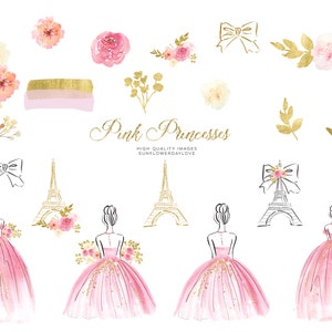 Pink Princess Clipart, Pink & Gold Flowers Clip Art, Fashion Clipart ...