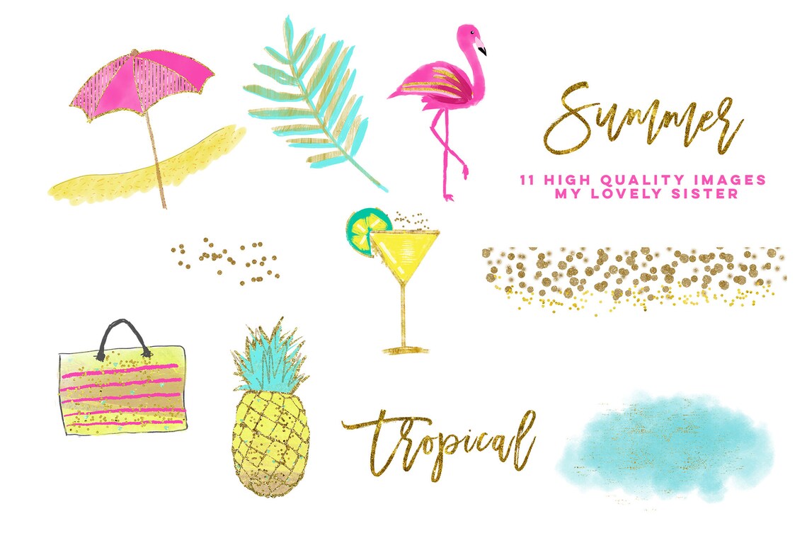 Flamingo Clipart Pineapple Tropical Clip Art Summer Clipart - Etsy