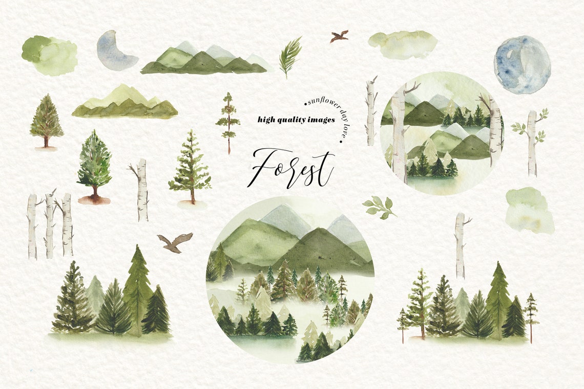 Winter Mountain Pine Trees Clipart Winter Christmas Tree - Etsy