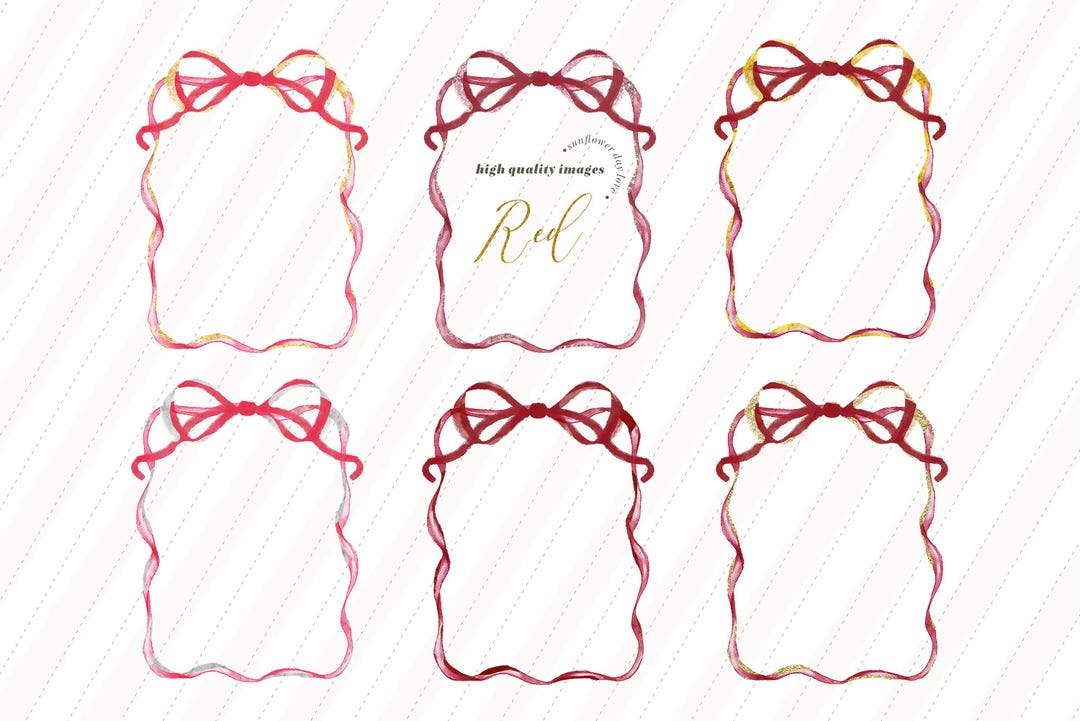 Bright Red Watercolor Bow Frames Clipart, Burgundy Red Wedding Premade ...