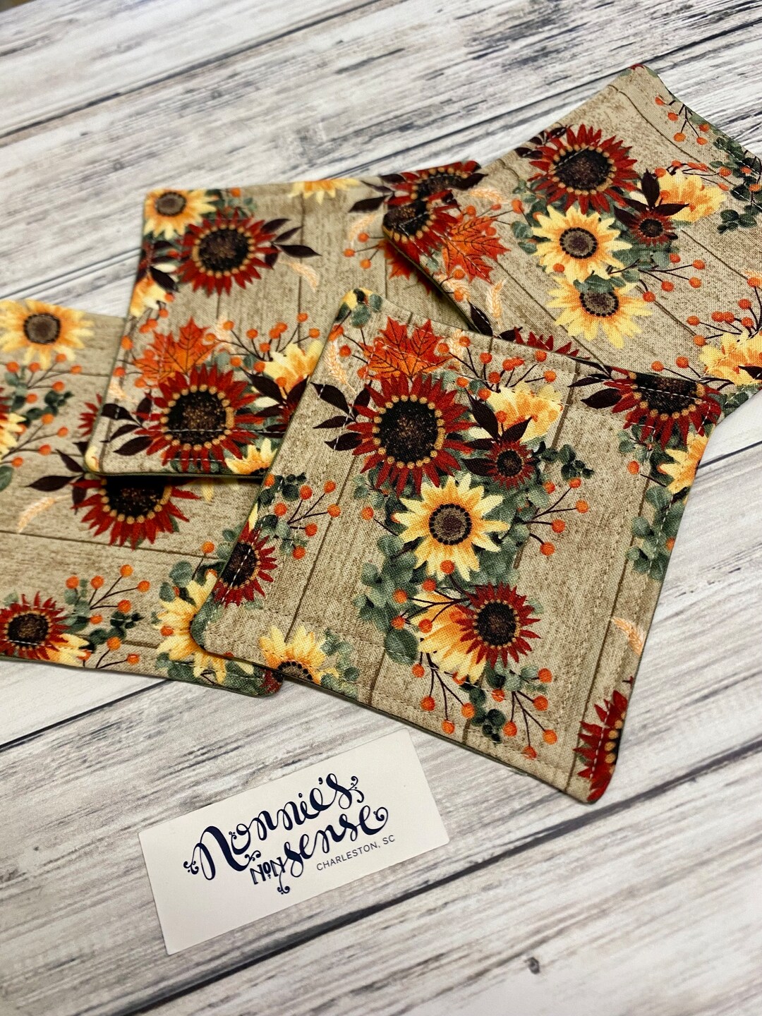 SUNFLOWERS Quilted Fabric Coasters! Perfect Gift for Friend. Co Worker ...