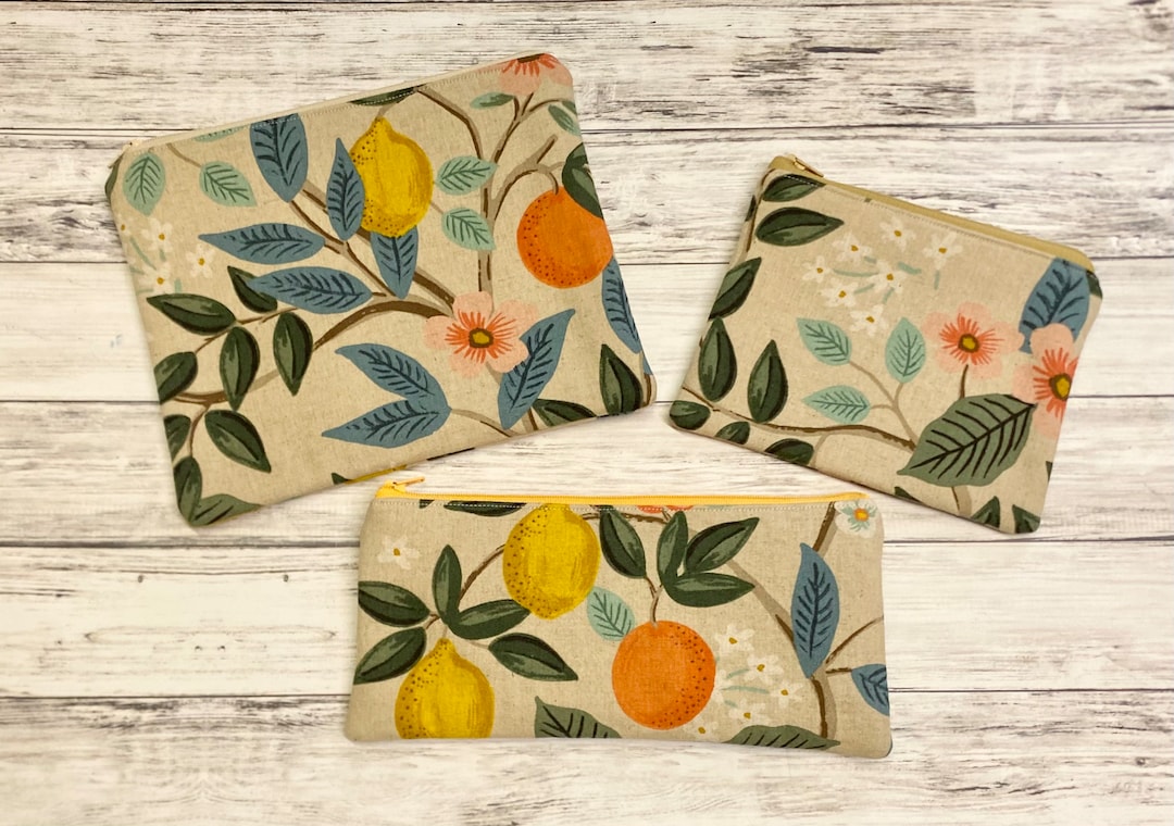 CITRUS Lemon Orange Zipper POUCH! Rifle Paper Co Linen Canvas. 3 Sizes ...