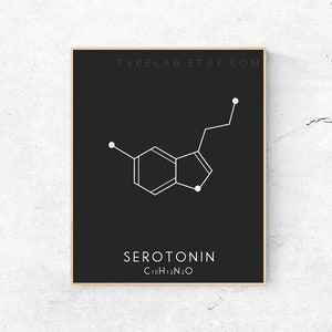 Serotonin Printable Art - Chemical Molecule Digital Print - Black and ...
