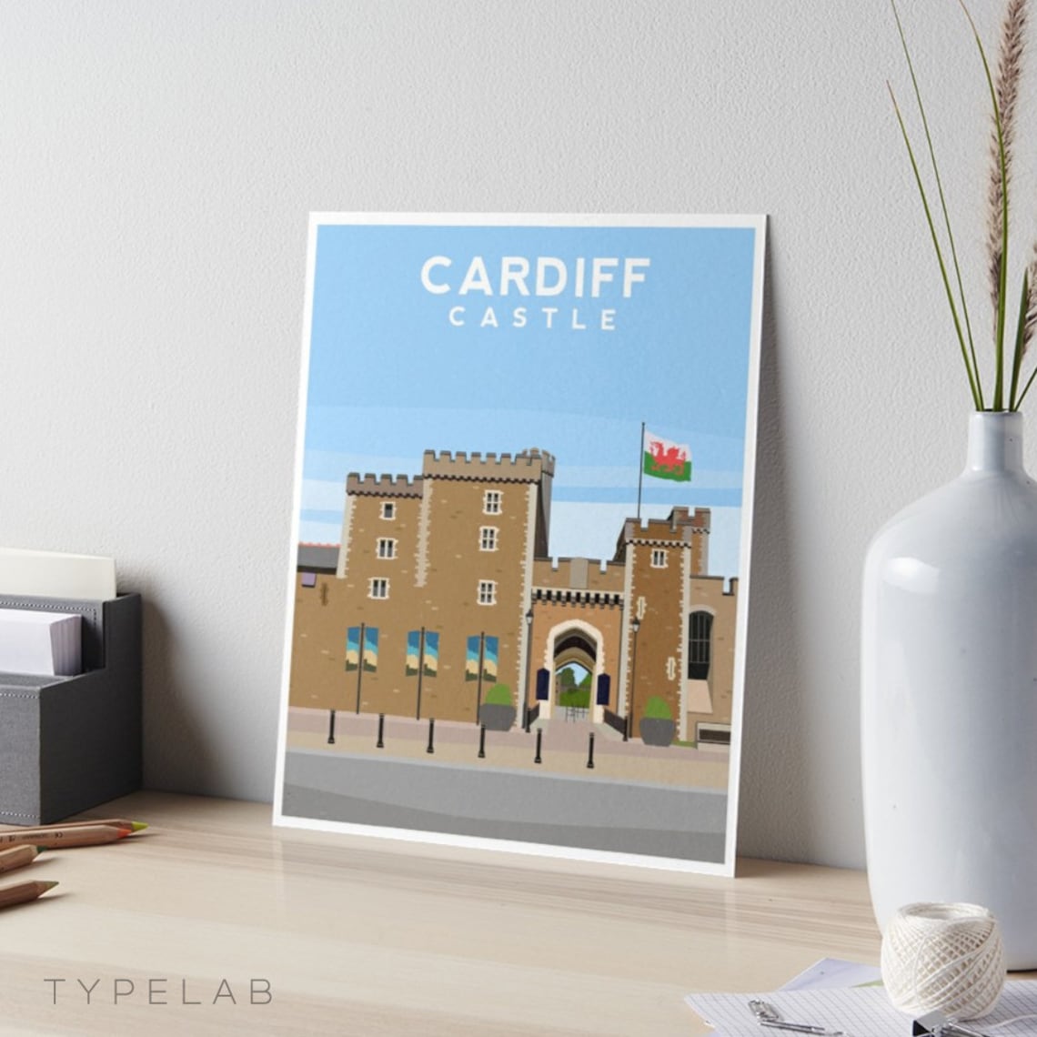 Cardiff Castle Art Print South Wales Travel Print Wales | Etsy