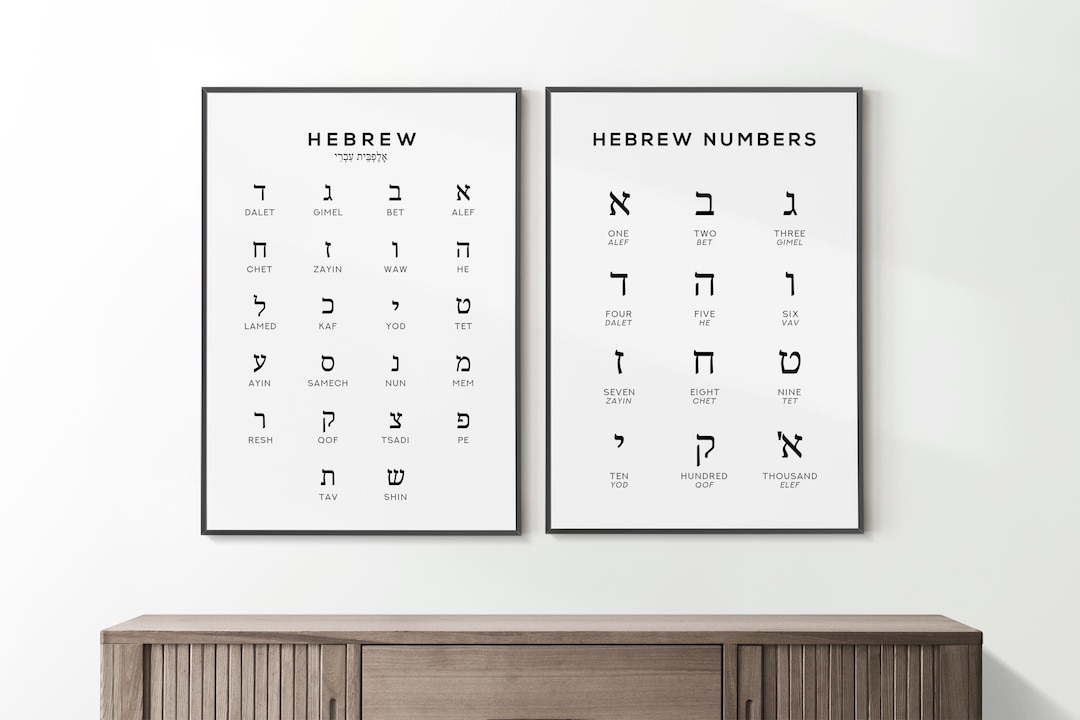 Hebrew Alphabet and Number Print Set of 2 | Black & White Language ...