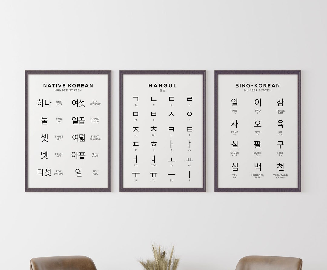 Korean Alphabet and Number Printable Art Set, Hangul Counting Digital ...