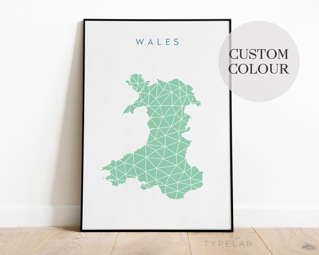Wales Map Print, Geometric Travel Poster, Welsh Minimalist Wall Art - Etsy
