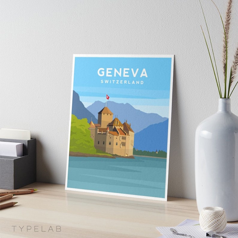 Lake Geneva Art Print Switzerland Travel Print European | Etsy