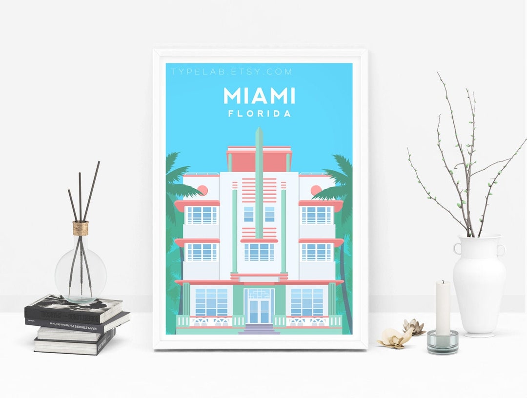 Miami Florida Art Deco Print | Mcalpin Hotel USA Travel Wall Art - Etsy