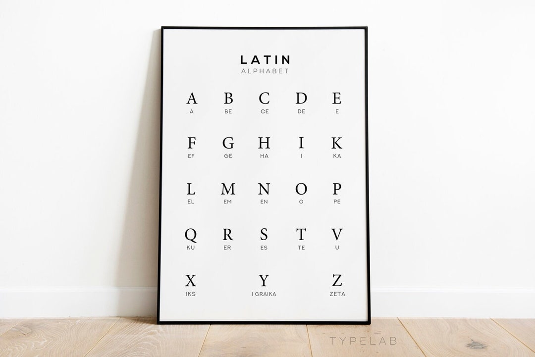 Classical Latin Alphabet Print, Language Learning Chart Poster, Black ...