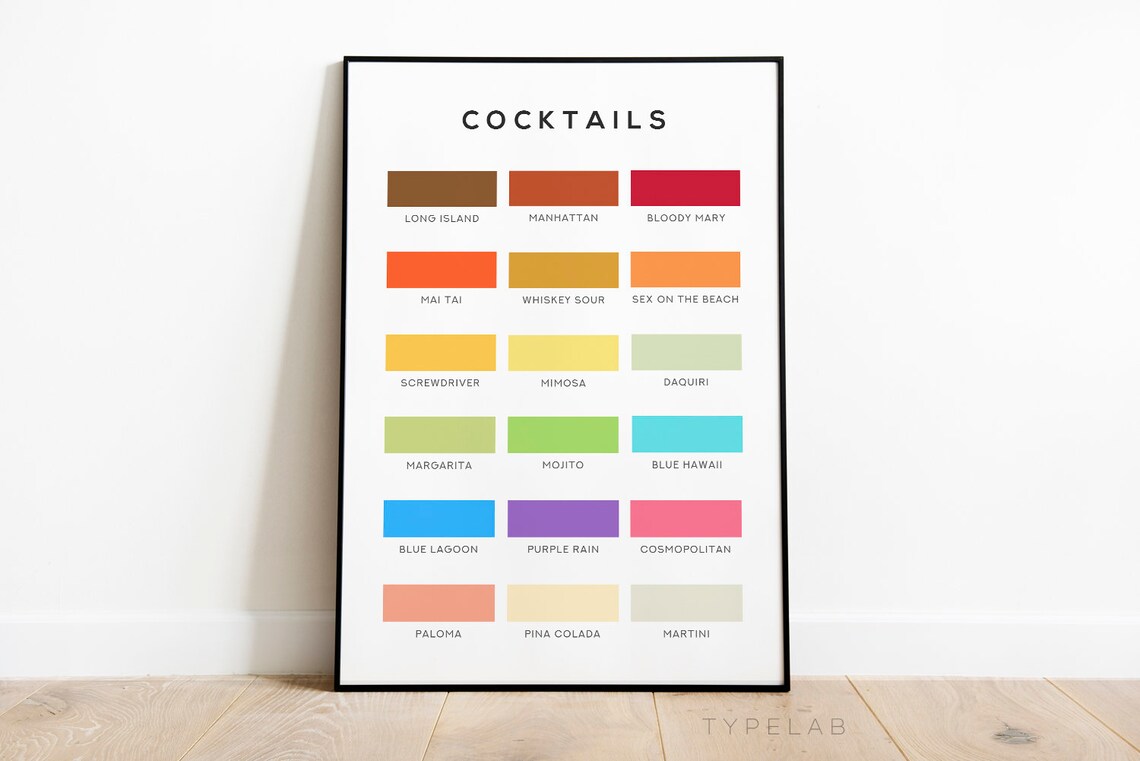 Cocktail Colour Chart Print Cocktail Wall Art Alcohol Print | Etsy