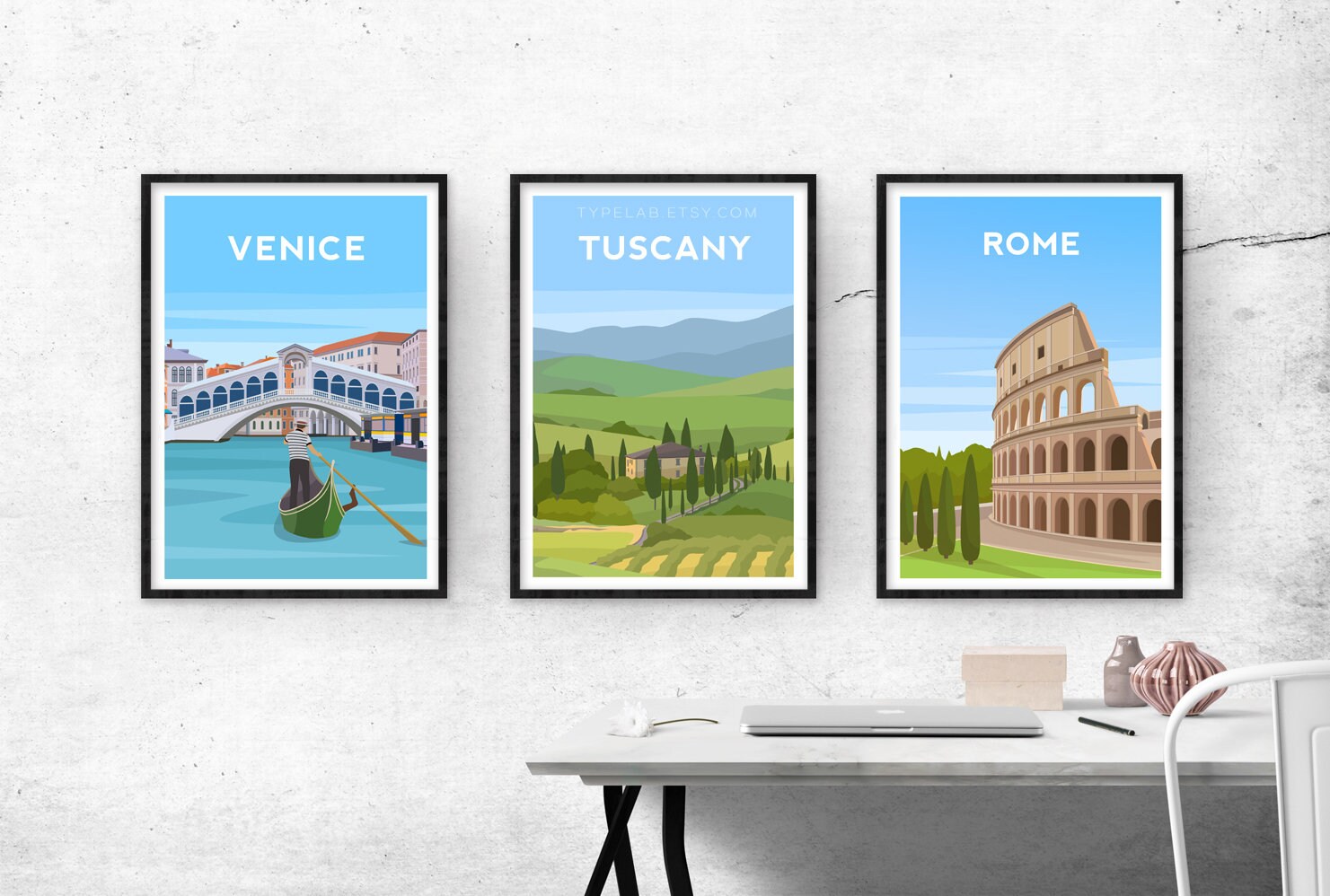 Italy Travel Poster Art Print Set Set of 3 Italian Travel | Etsy
