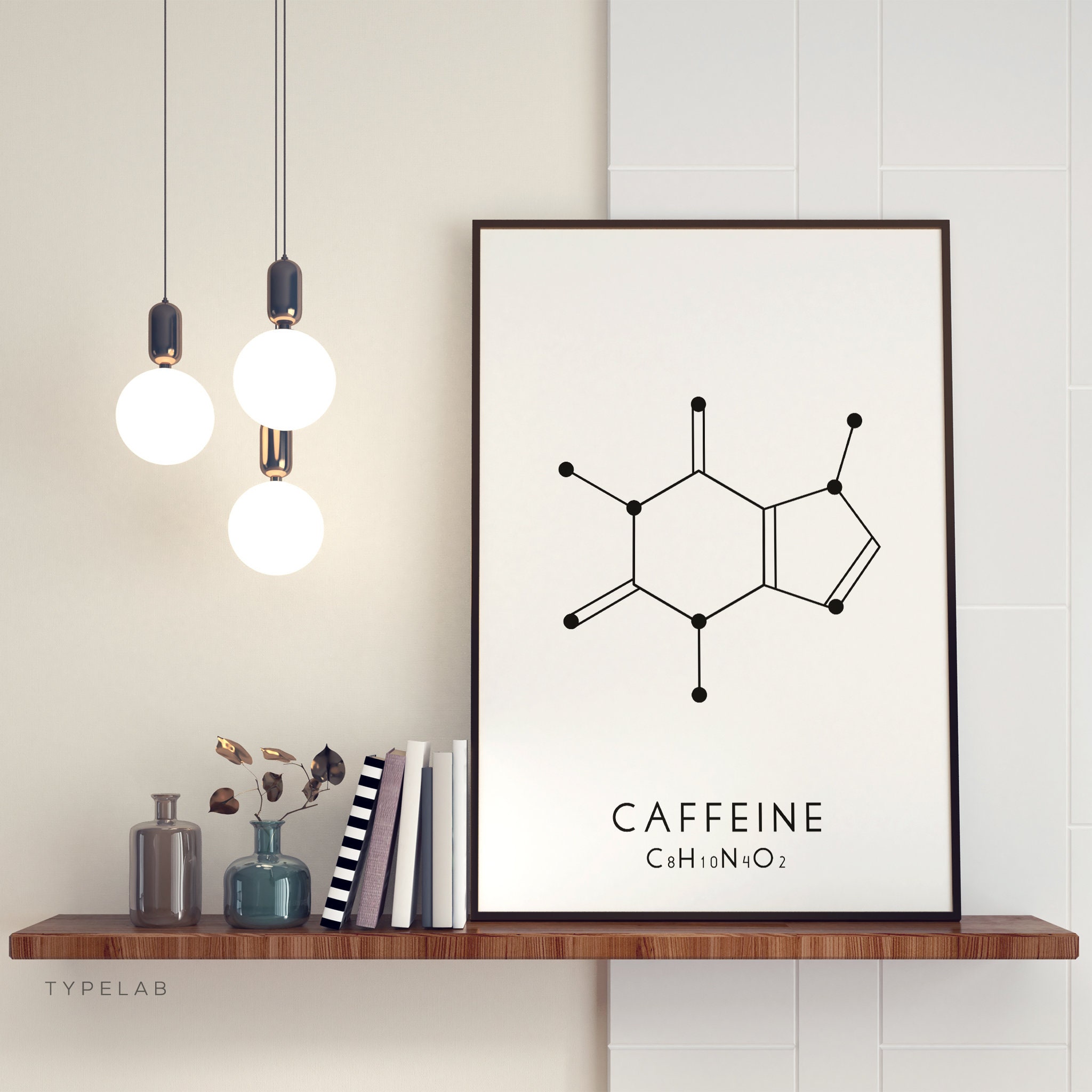 Caffeine Molecular Structure Print, Coffee Molecule Wall Art, Black ...