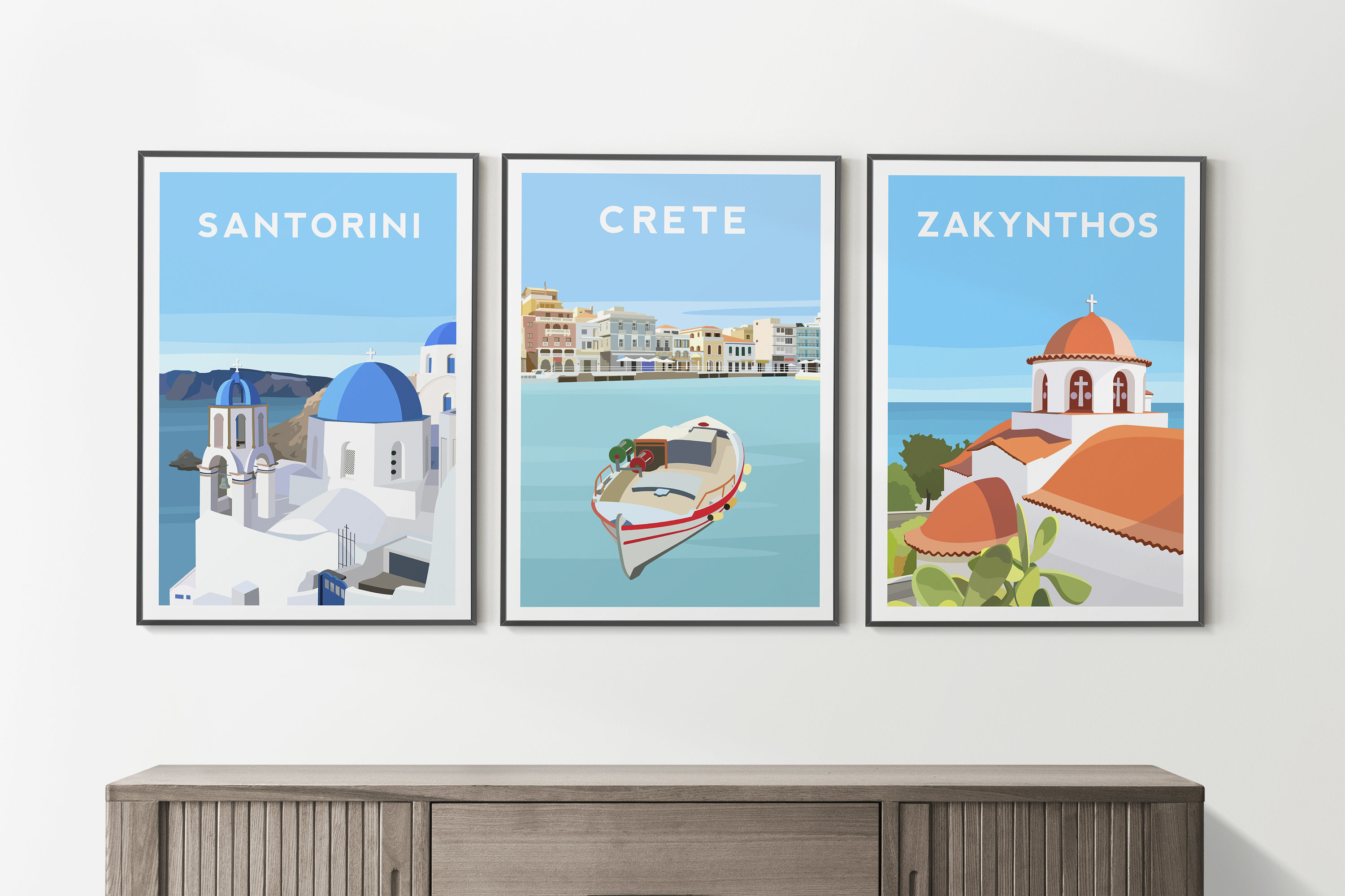 Greece Travel Poster Art Print Set Set of 3 Greek Travel - Etsy UK