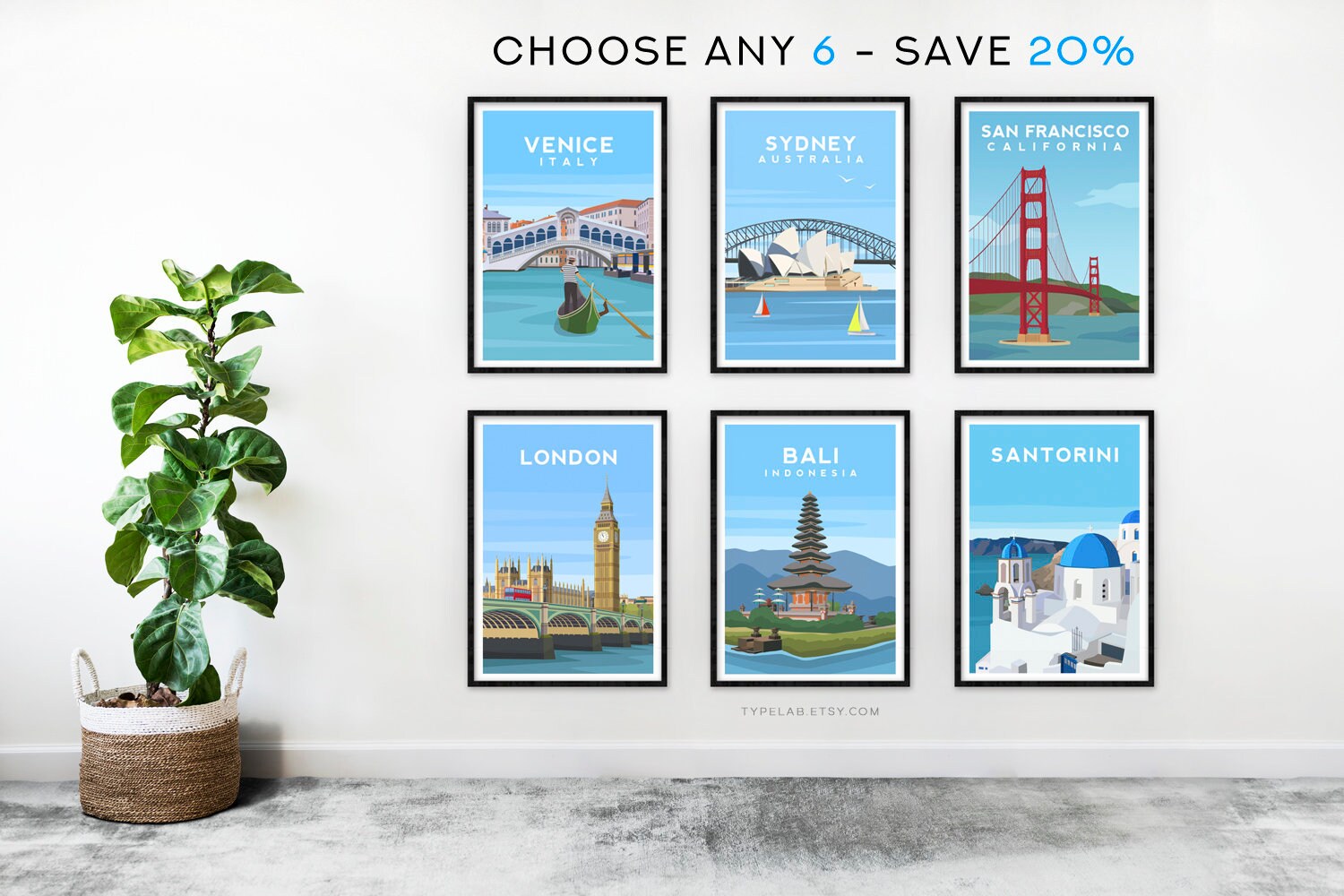 Travel Poster Art Print Set Choose Any 6 Travel Prints Mix | Etsy