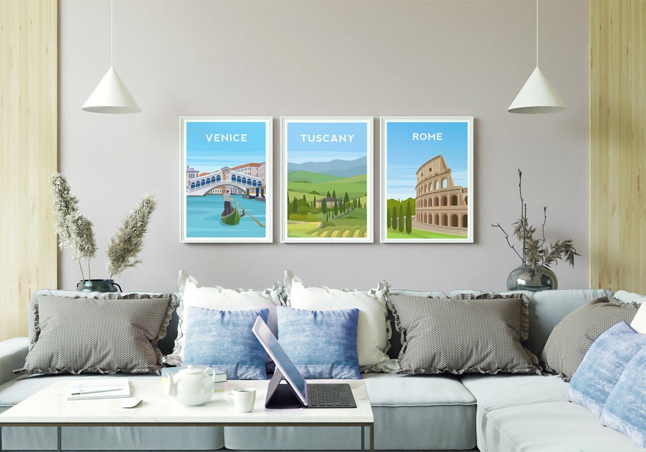 Italy Travel Poster Art Print Set Set of 3 Italian Travel | Etsy